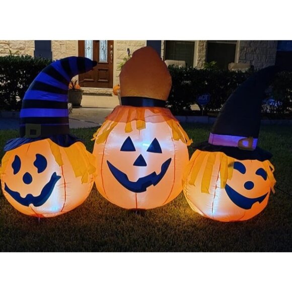 6.5 FT Halloween Inflatables Outdoor Pumpkin Combo with Wizard hat Blow Up
